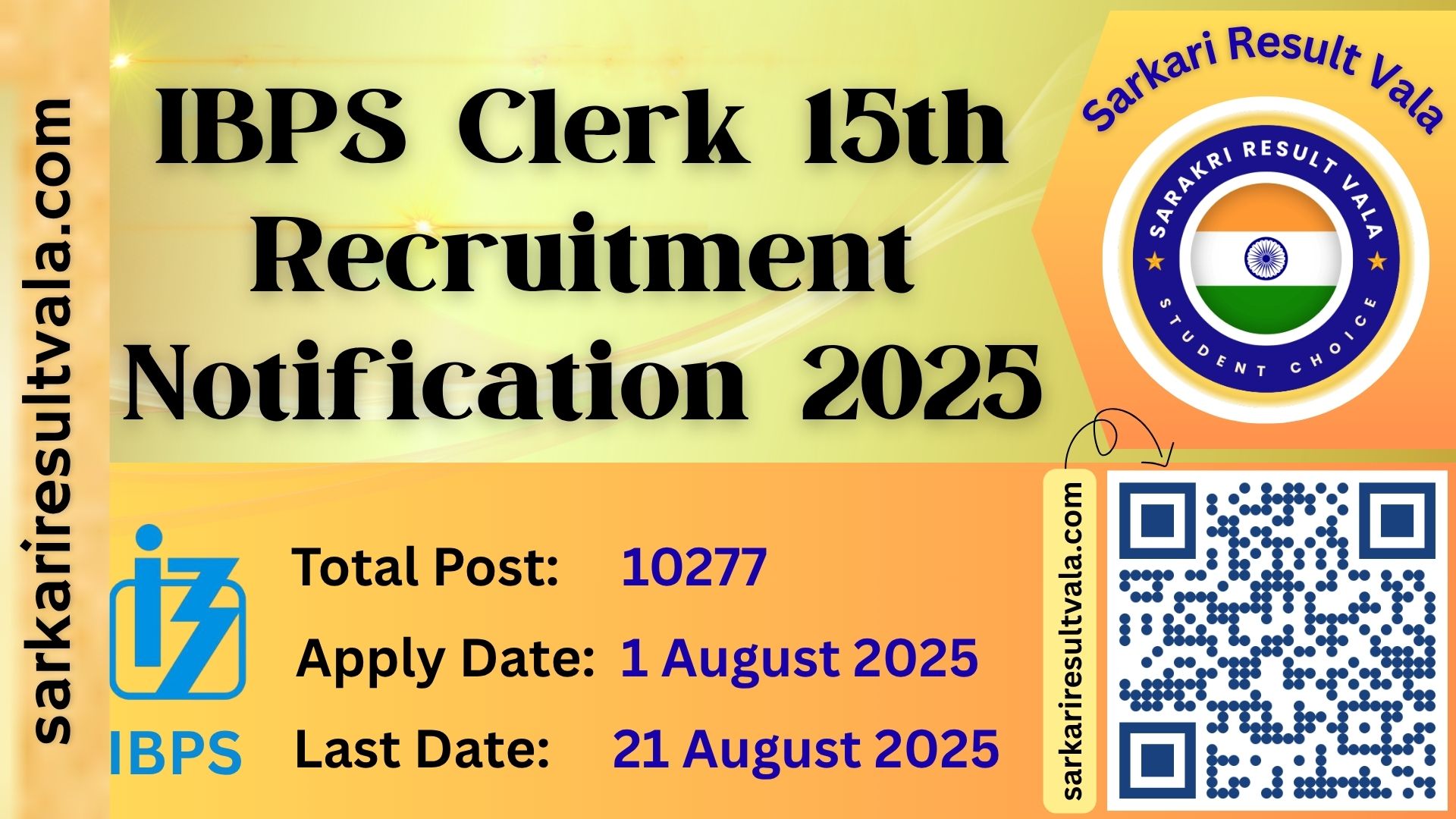 IBPS Clerk 15th Recruitment Notification 2025